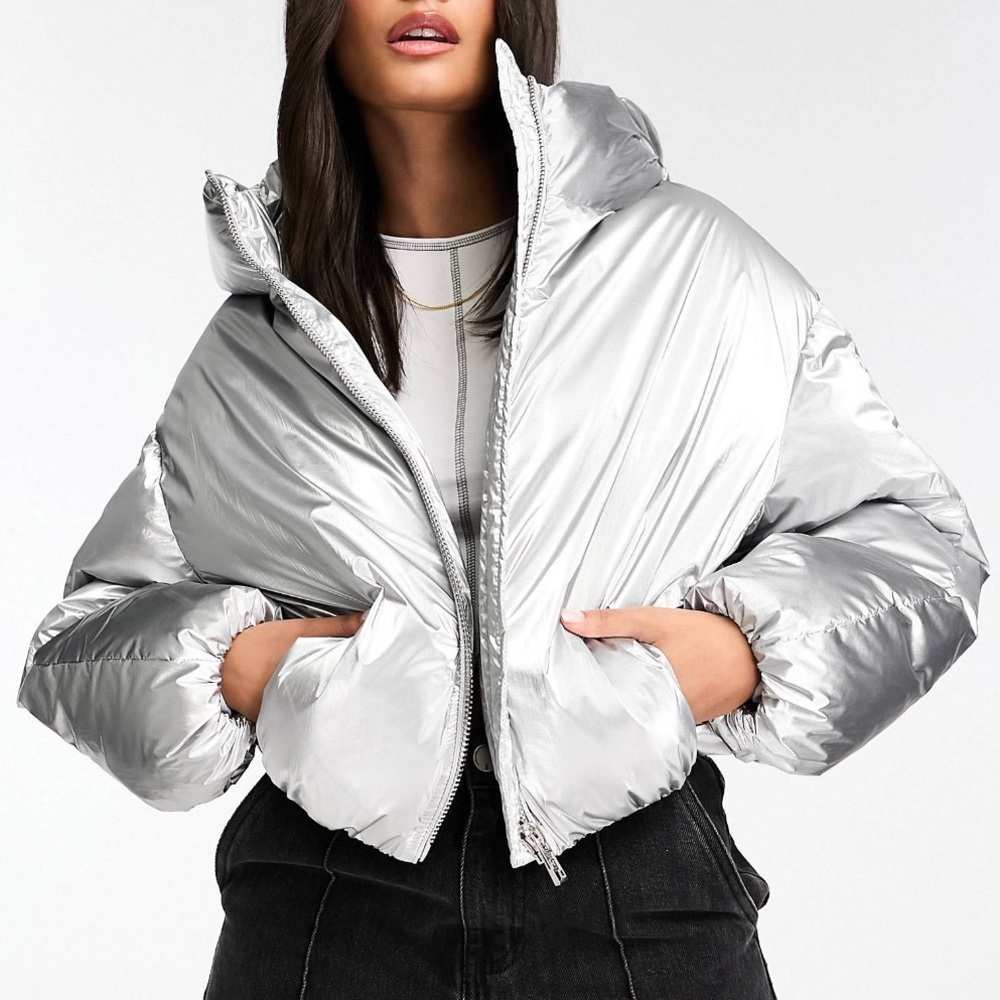 Bershka Silver Puffer Jacket - Gem